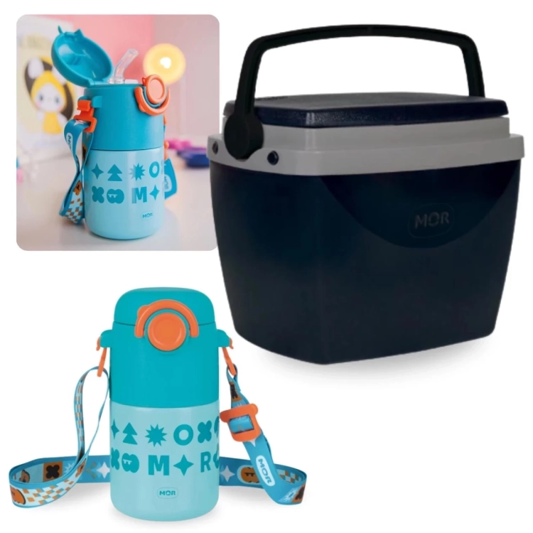 Mandiali e-Shop : Kit Garrafa Térmica Kids Azul 500ml Aço Inox Alça e ...