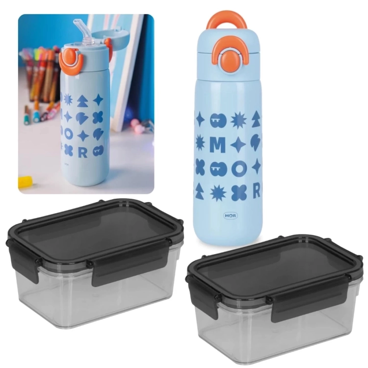 Mandiali e-Shop : Kit Garrafa Térmica 480ml Azul em Inox com Alça + 2 ...