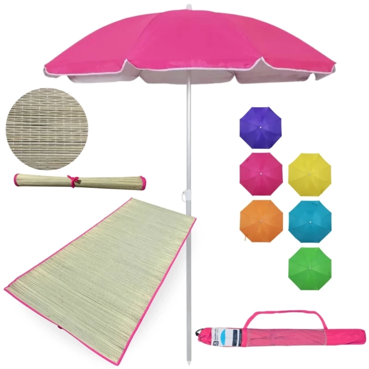 Mandiali e-Shop : Kit Esteira de Praia 1,80m Rosa de Palha + Guarda Sol ...